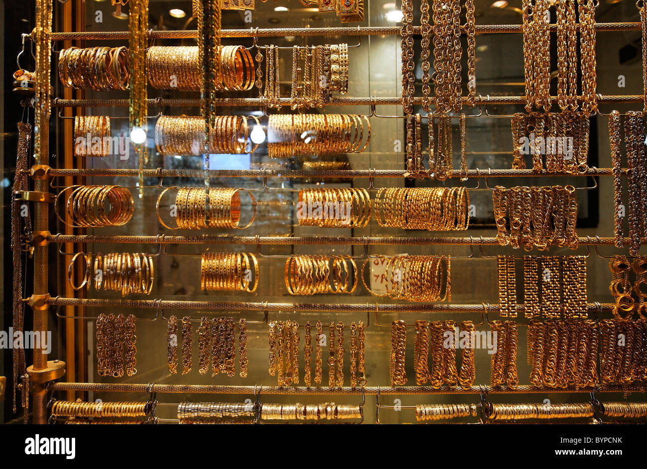 Anzeige der Schmuck in einem gold-Shop im Souk Al-Hamidiyah, Damaskus ...
