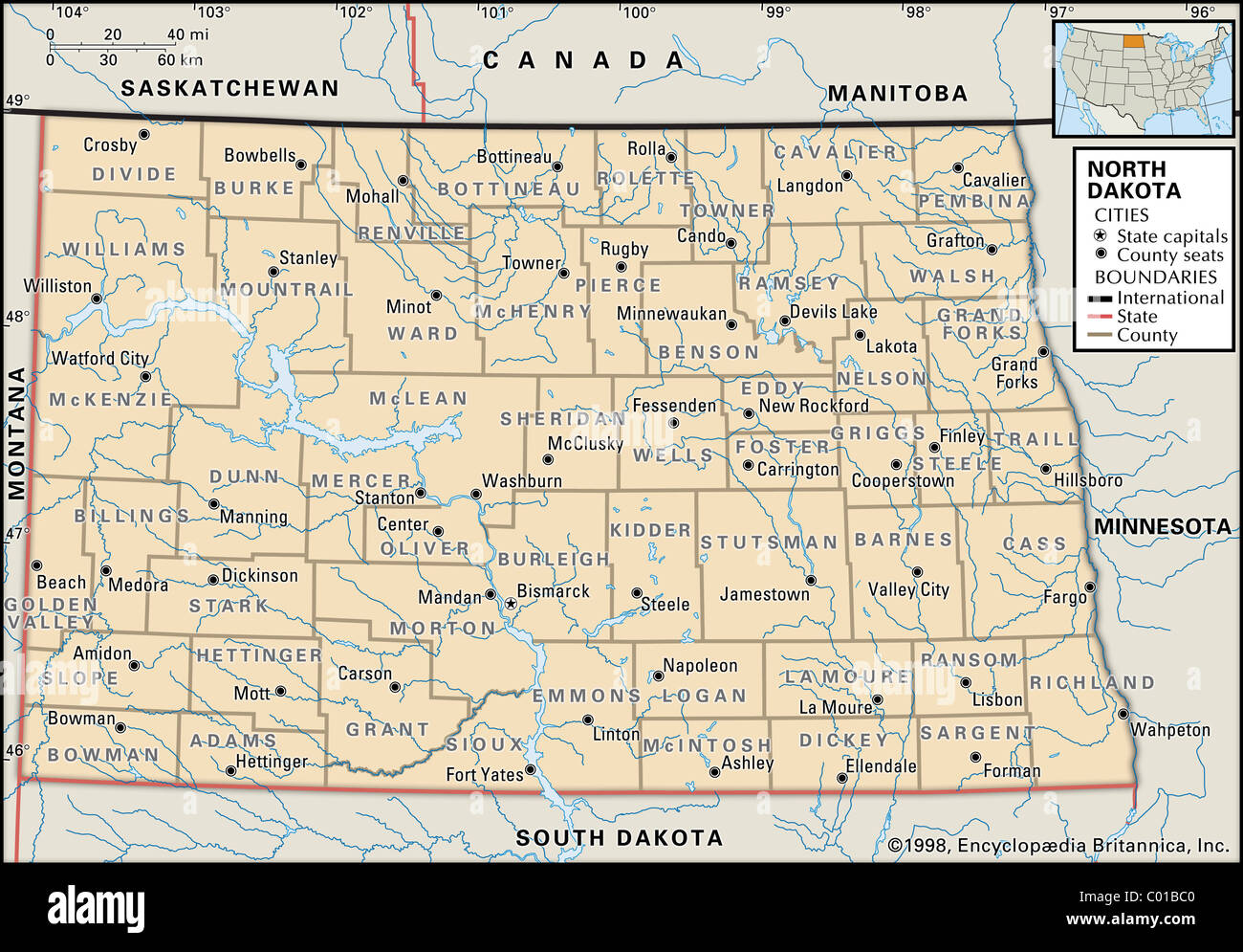 Politische Karte von North Dakota Stockfotografie - Alamy Politische Karte von North Dakota Stockfotografie - Alamy