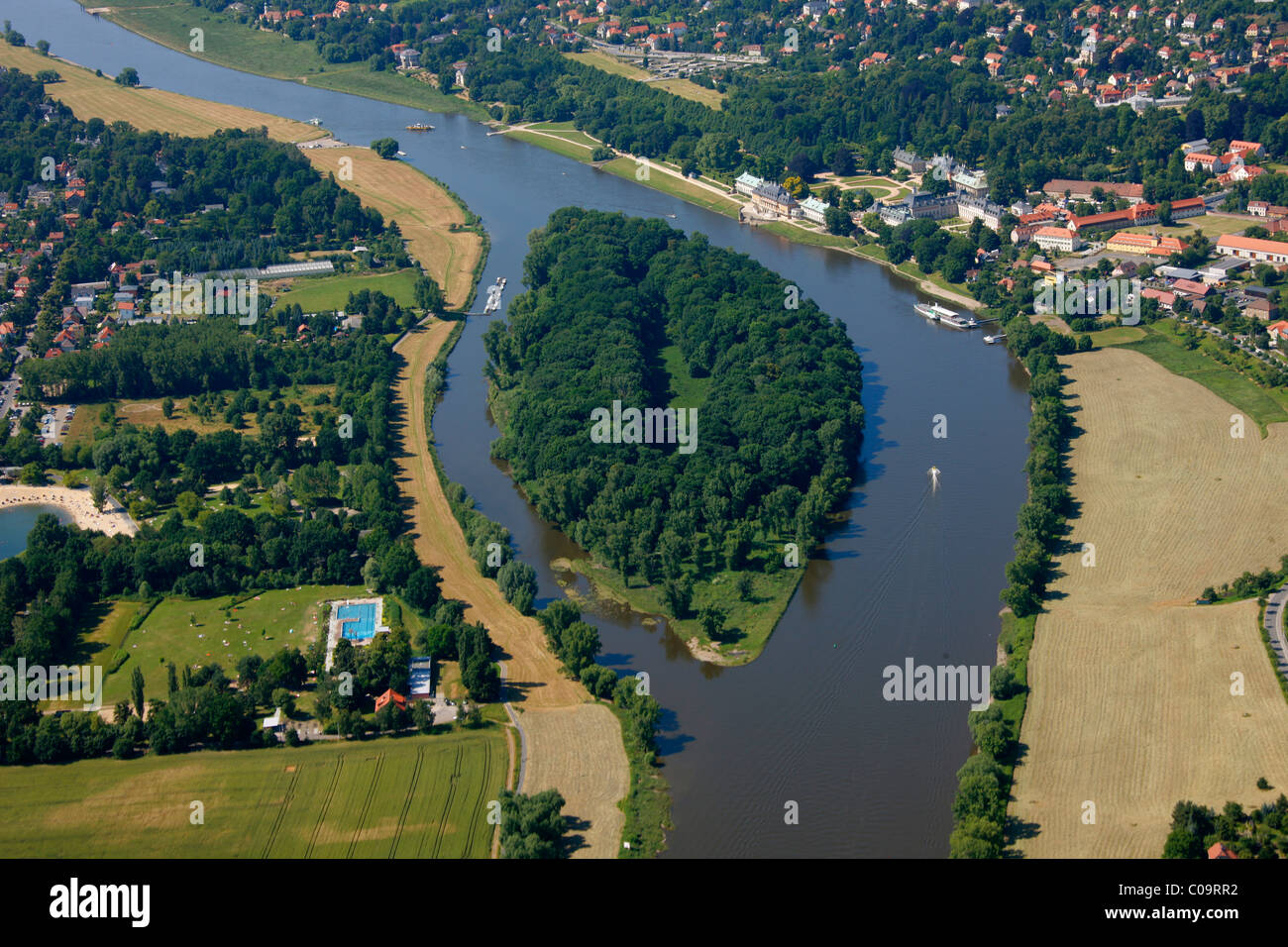 Luftbild, Schloss Pillnitz Schloss, Fluss Elbe, Dresden, Sachsen ...