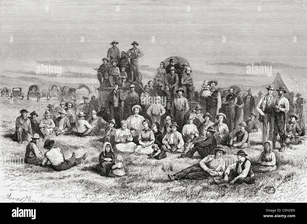 Eine Karawane von Neophyten Mormonen Campen in der Wüste von Utah ...