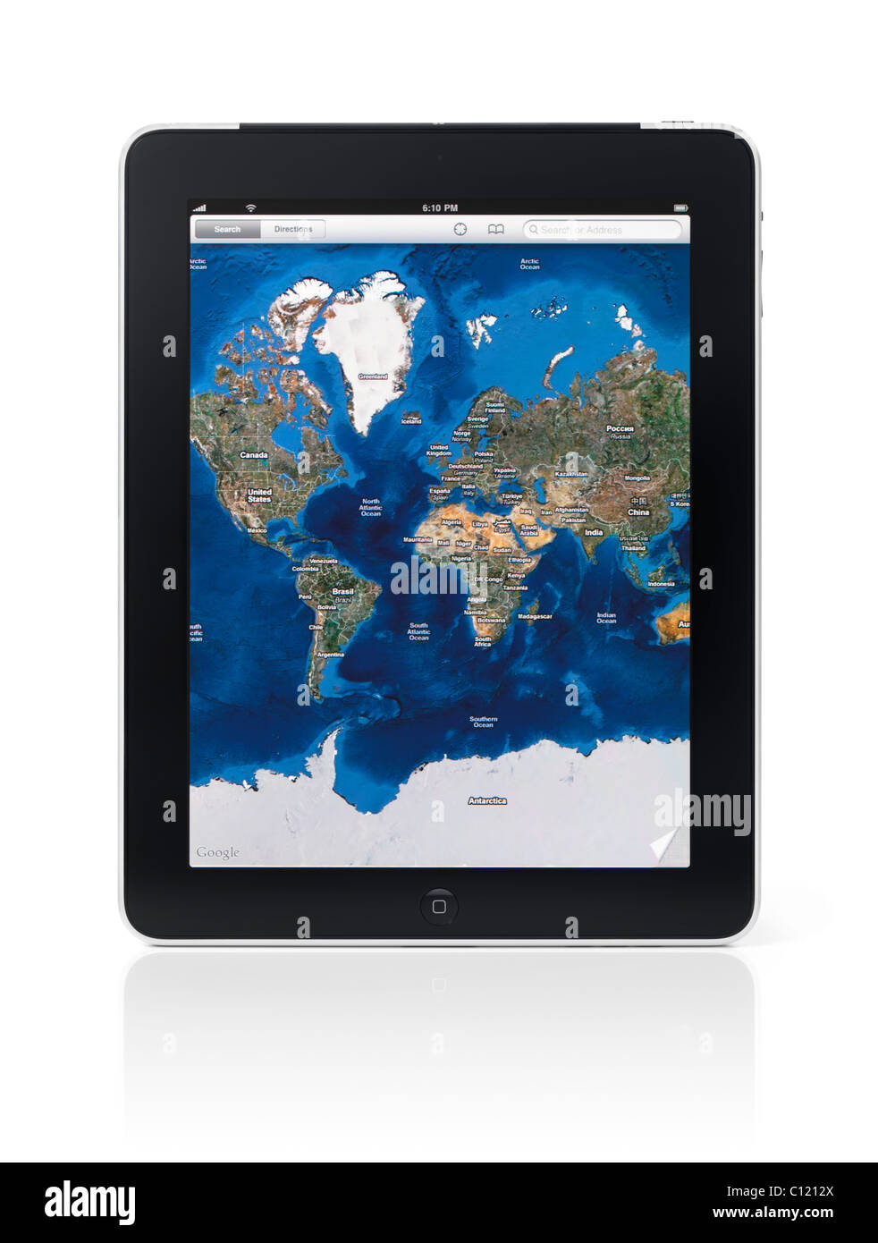 Apple iPad 3G Tablet mit Google maps Weltkarte auf dem Display ...