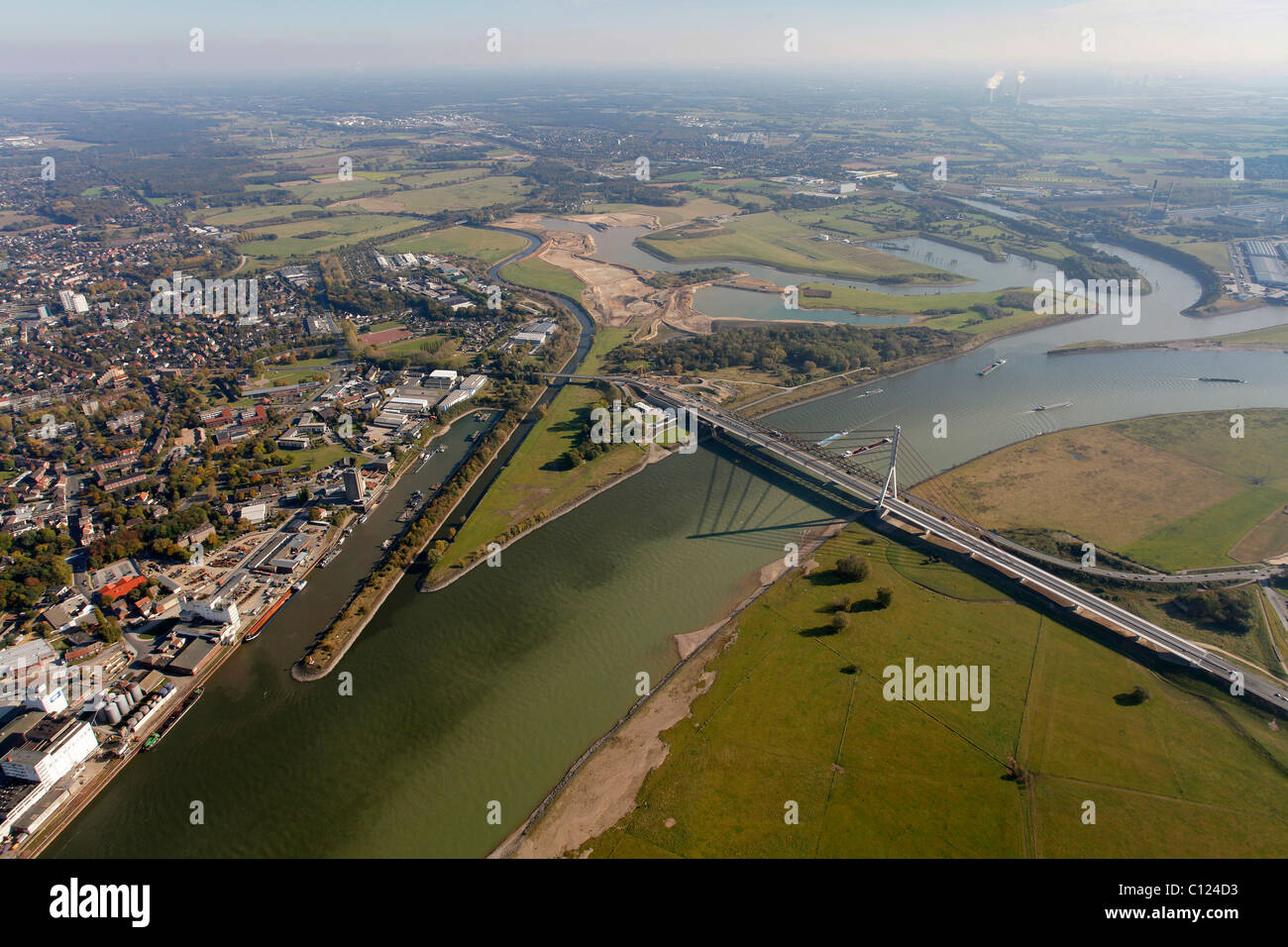 Luftaufnahme, Buederich, Wesel, Mündung der Lippe und dem Wesel-Datteln ...