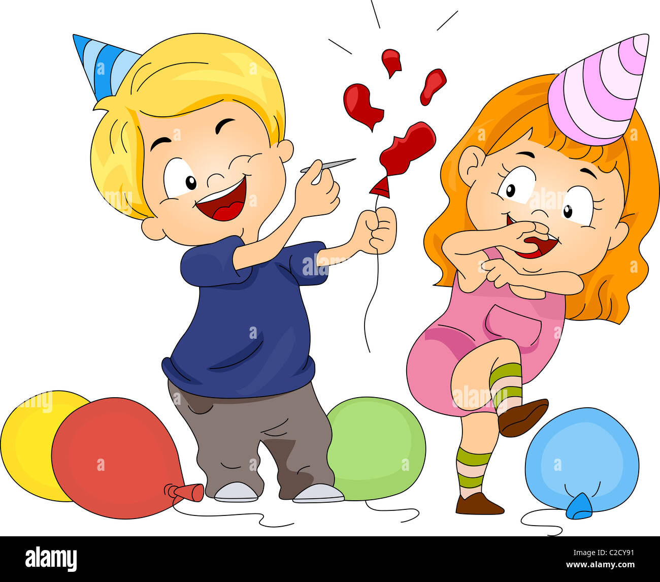 Abbildung eines jungen einen Ballon mit einer Nadel Piercing ...
