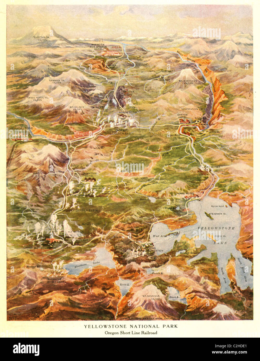 National Park Yellowstone Map Stockfotos & National Park Yellowstone ...