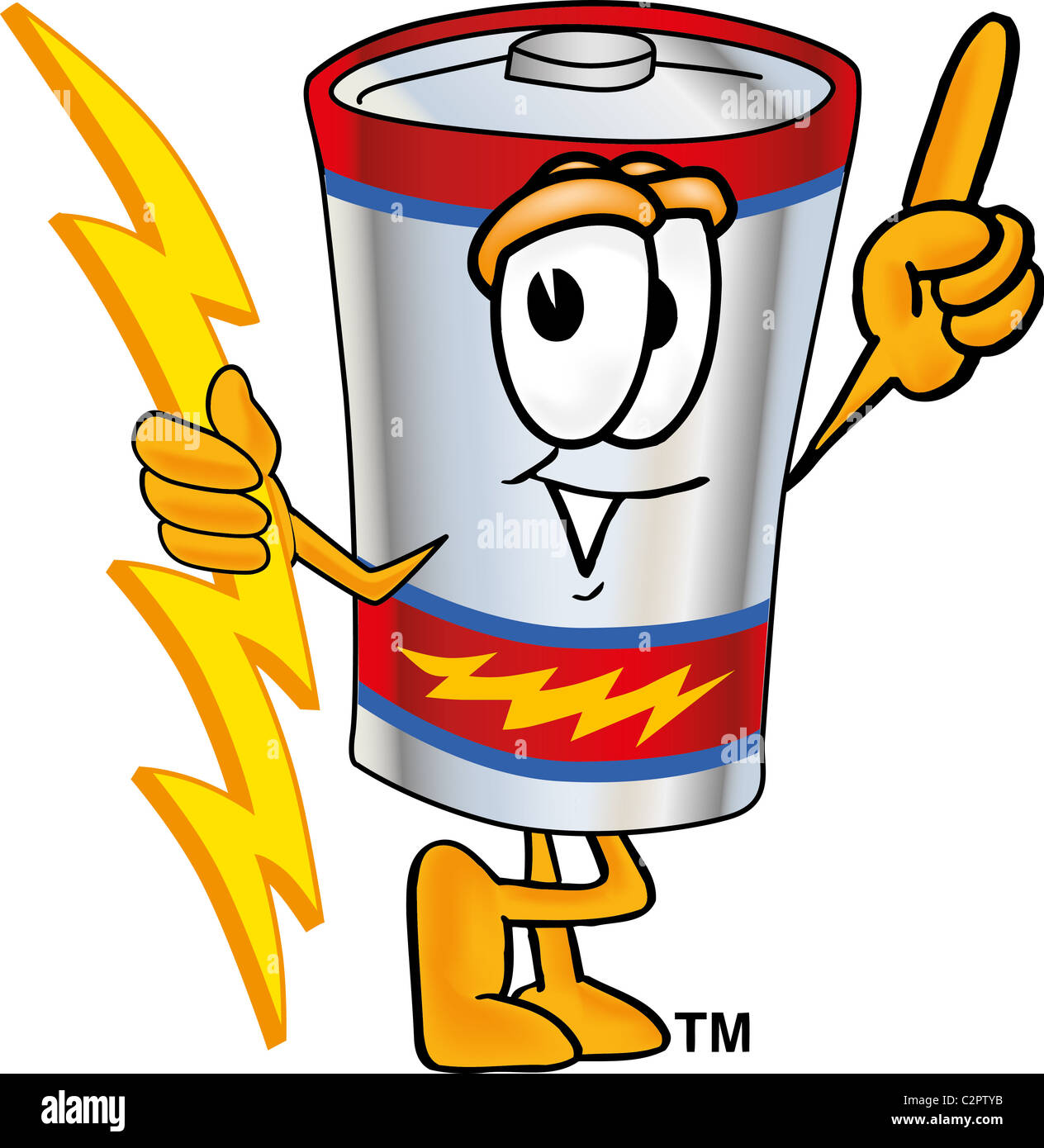 Cartoon-Batterie-Maskottchen mit einem Blitz Stockfotografie - Alamy