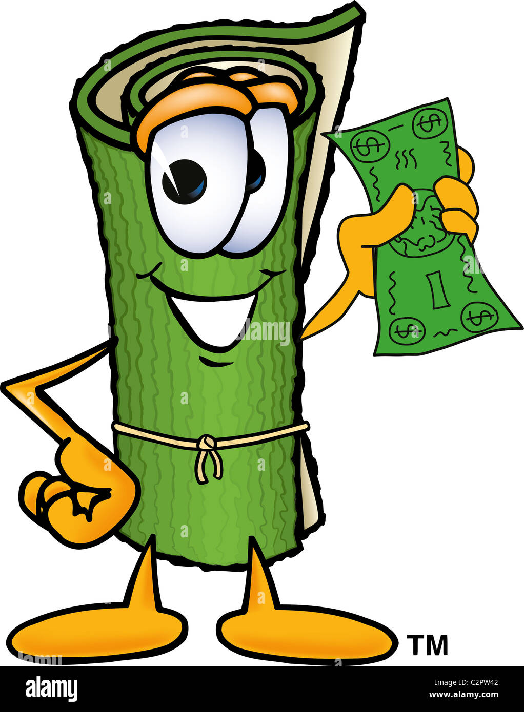 Cartoon-Teppich-Roll-Maskottchen halten Geld Stockfotografie - Alamy