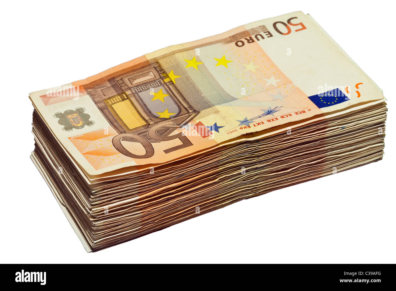 Stapel von 50 Euro-Scheine, isoliert auf weiss Stockfotografie - Alamy