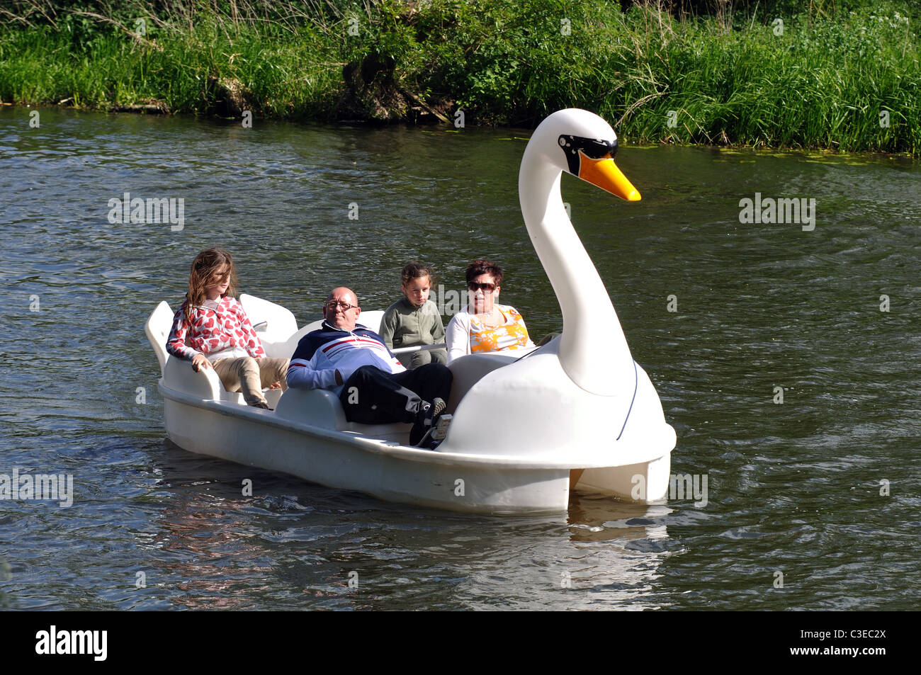 Schwan Tretboot am Fluss Avon, Warwick, Warwickshire, England, UK ...