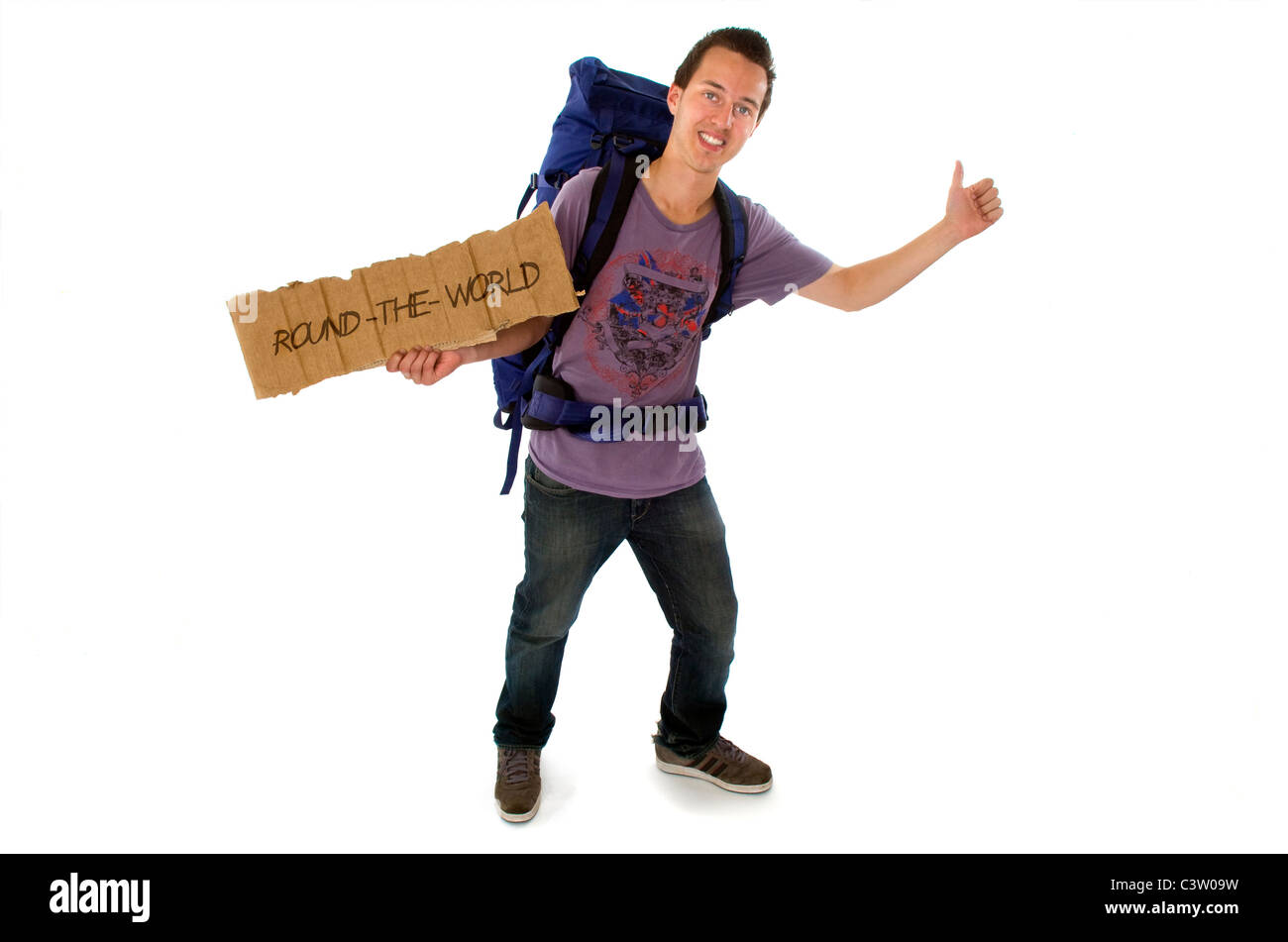 Hitchhiker backpack sign -Fotos und -Bildmaterial in hoher Auflösung ...