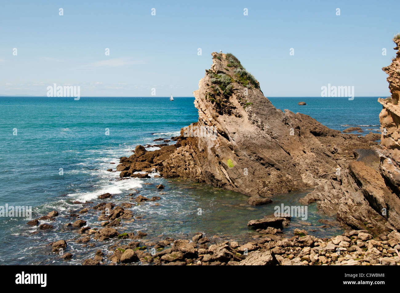 Frankreich Französisch Biarritz alten Hafen Felsen Meer der Plage du ...