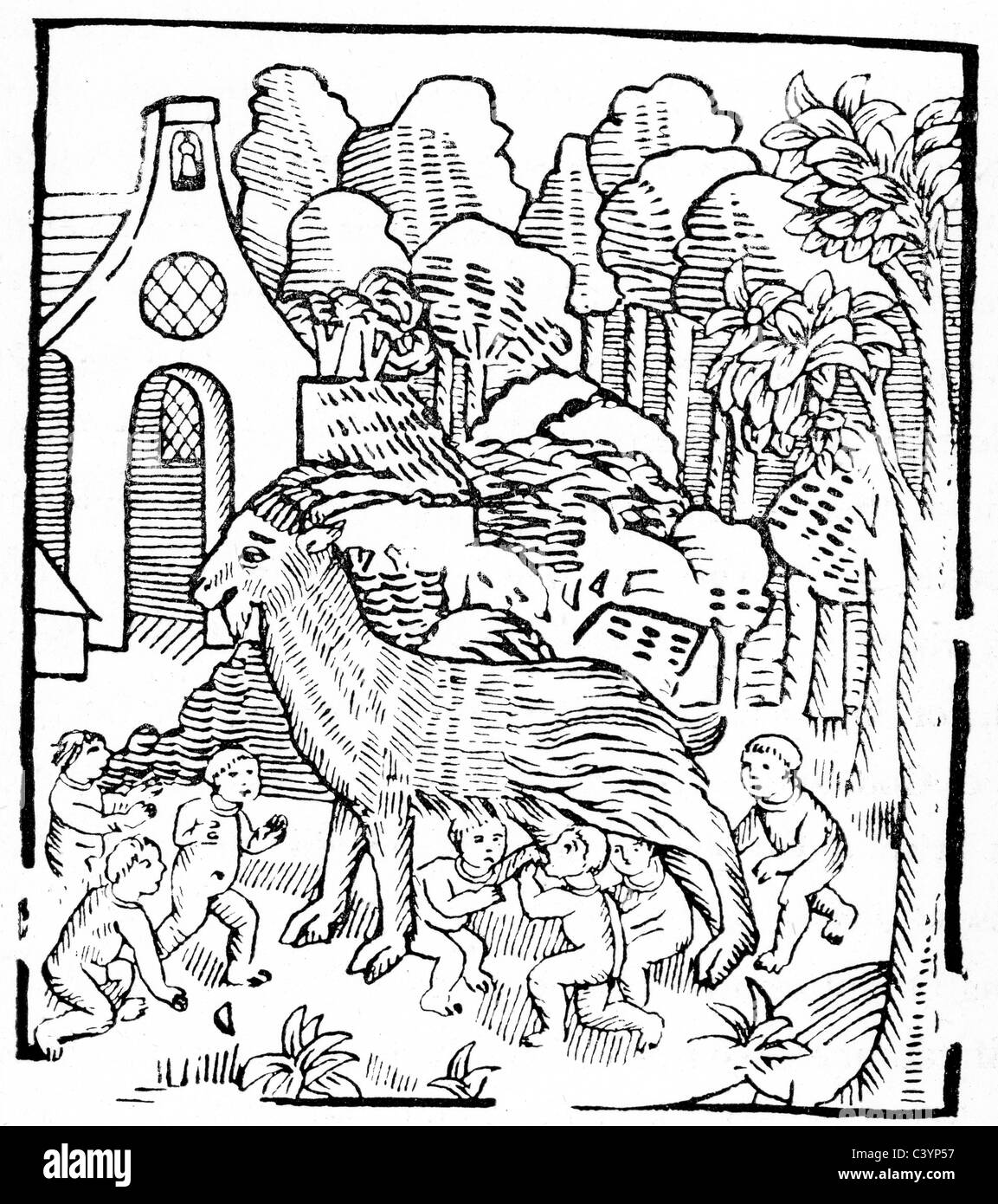 Mittelalterlichen Holzschnitt aus der Geschichte der Ritter des Schwans ...