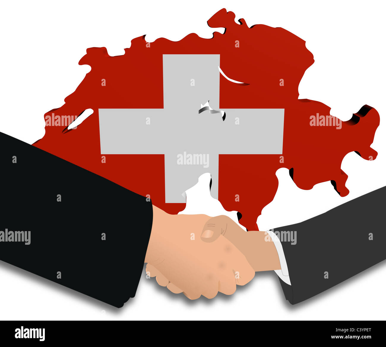 Menschen Händeschütteln mit Swiss Map Flagge illustration ...
