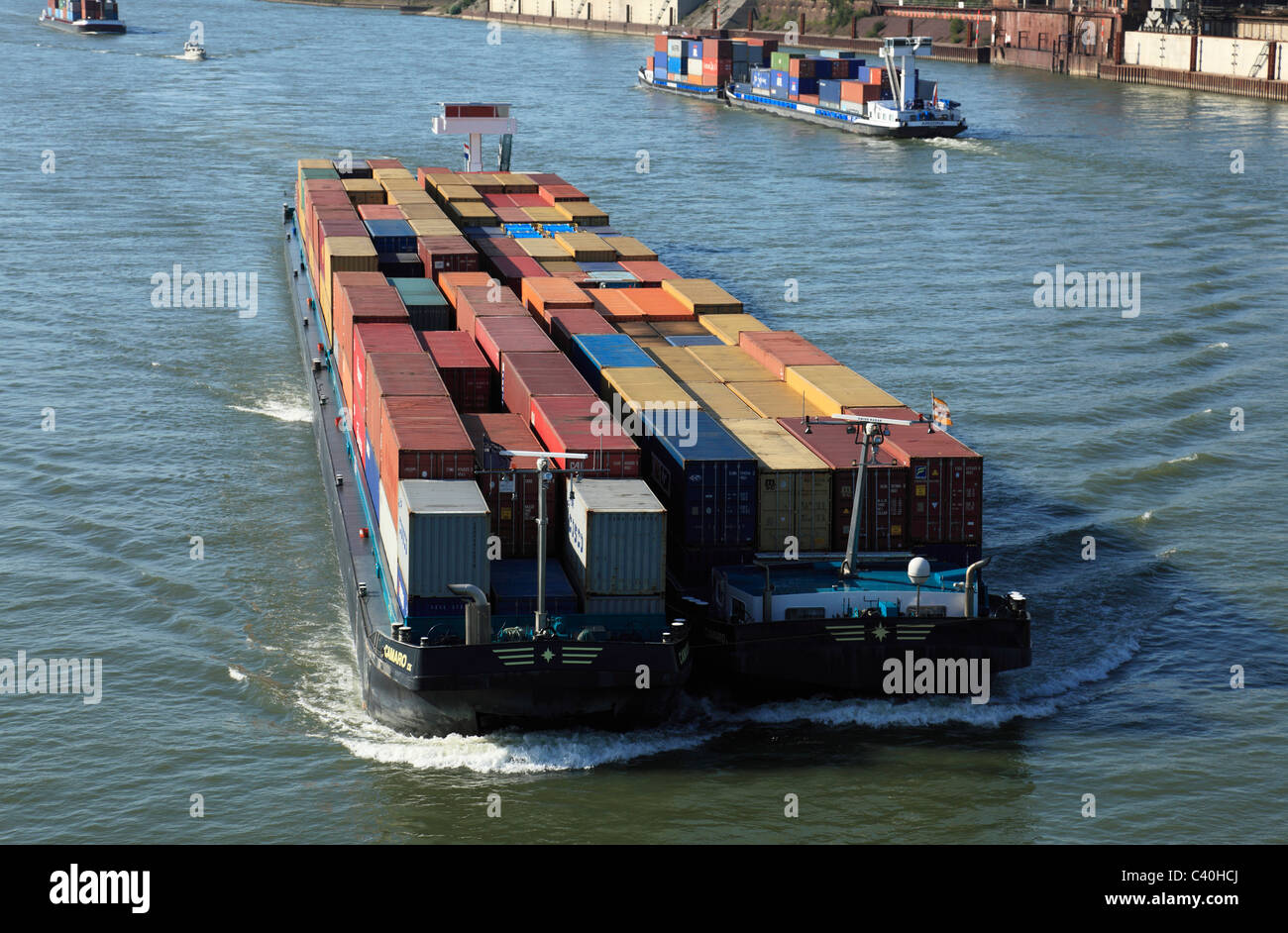 Wirtschaft, Schifffahrt, Containerschiffe, Rhein, Duisburg, Niederrhein ...