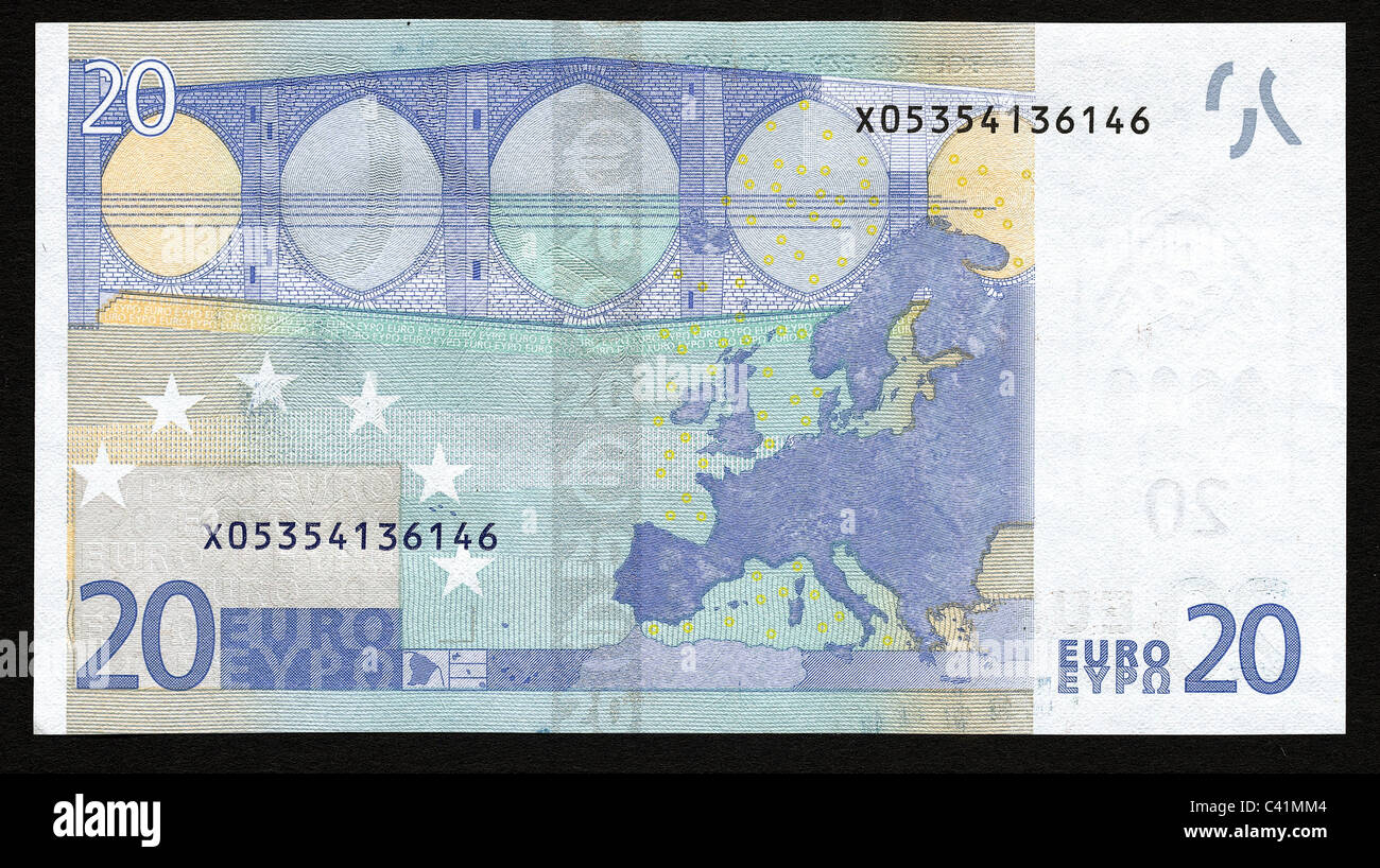 Geld, Banknoten, Euro, 20 Euro-Schein, Rückseite, Banknote, Geldschein ...