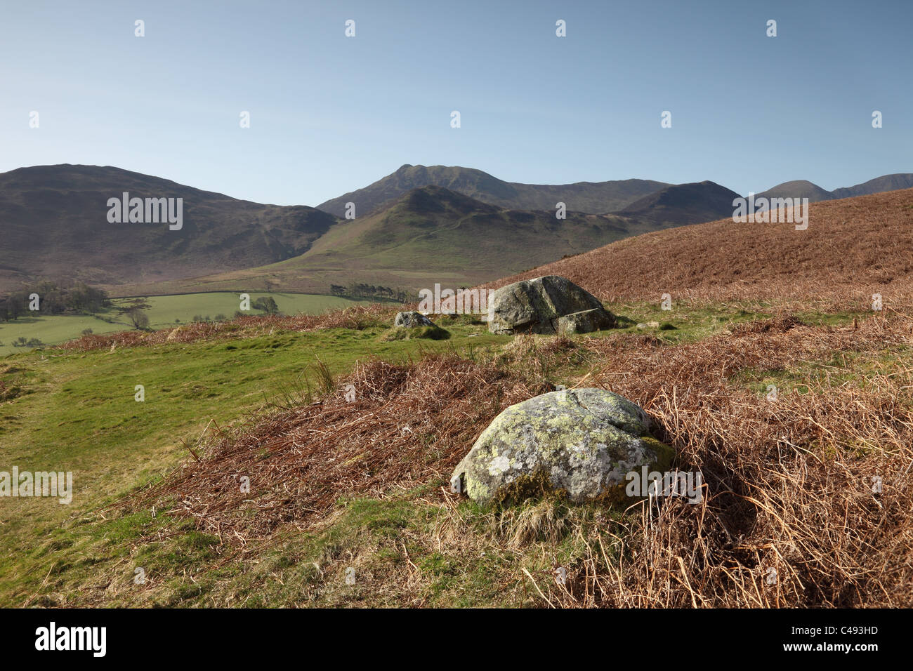 Die Hügel von Barrow Stil Ende und Outerside und Causey Pike von der ...