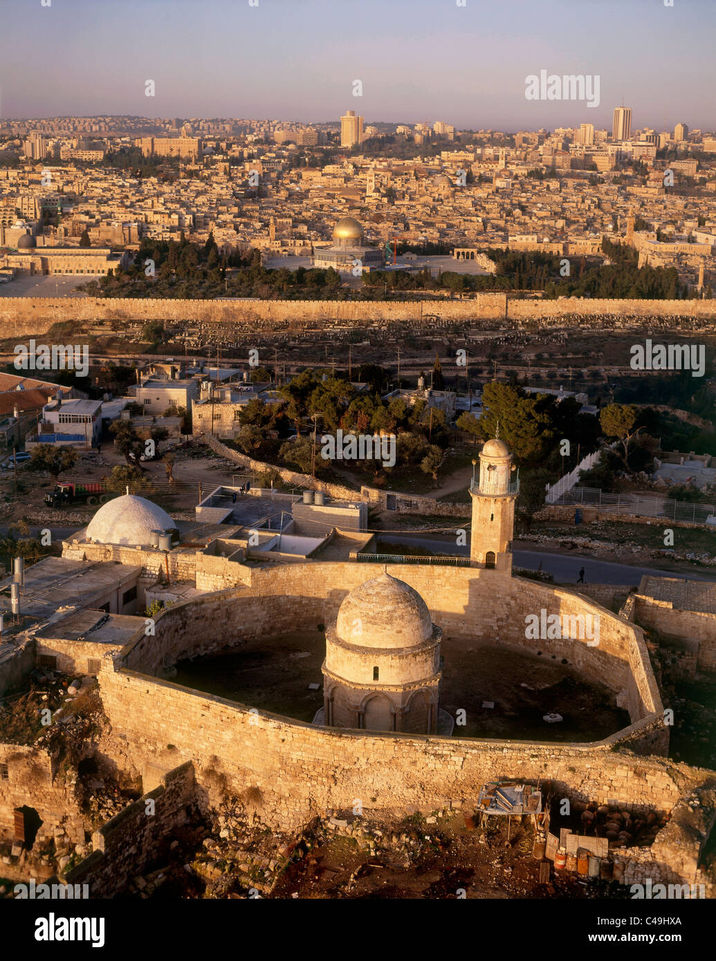 Luftbild des Ortes des Aufstiegs am Ölberg in Ost-Jerusalem ...