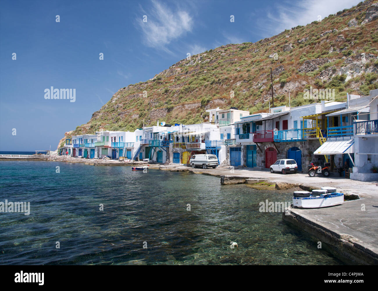 bunte Fischerhäuser im Klima auf die Kykladen Insel Milos in ...