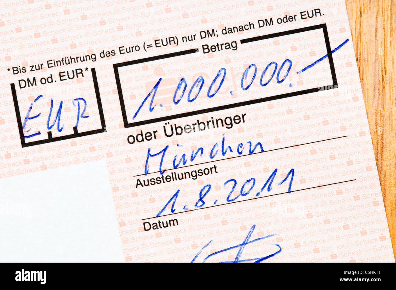 Deutsche Banken, hier einen Scheck von 1 Million Stockfoto, Bild ...