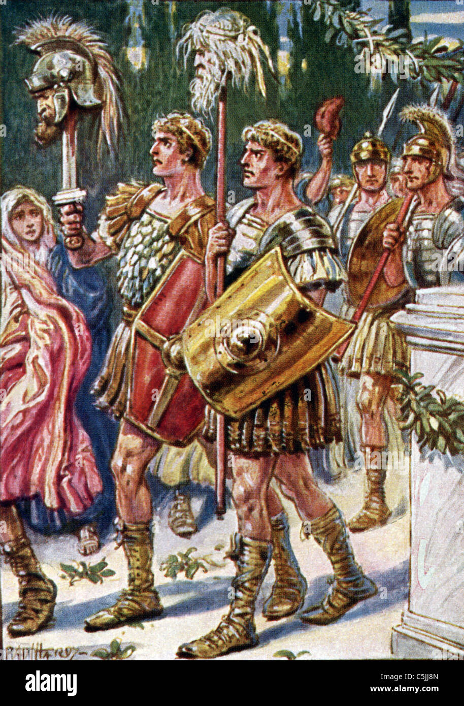 Romulus, der auf der linken hier hat Amulius Kopf auf den Hecht. Auf ...