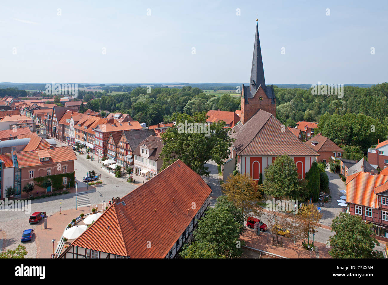 Panoramablick auf die alte Stadt von Dannenberg (Elbe), Niedersachsen ...