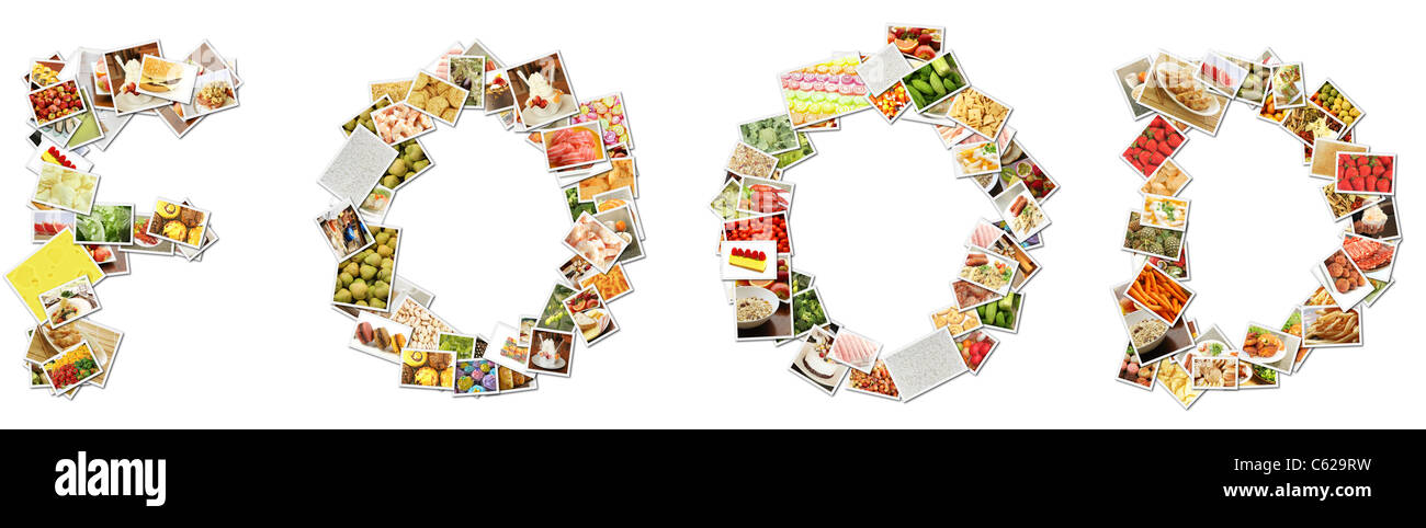 Essen Menü Collage in Buchstaben des Alphabets Stockfotografie - Alamy