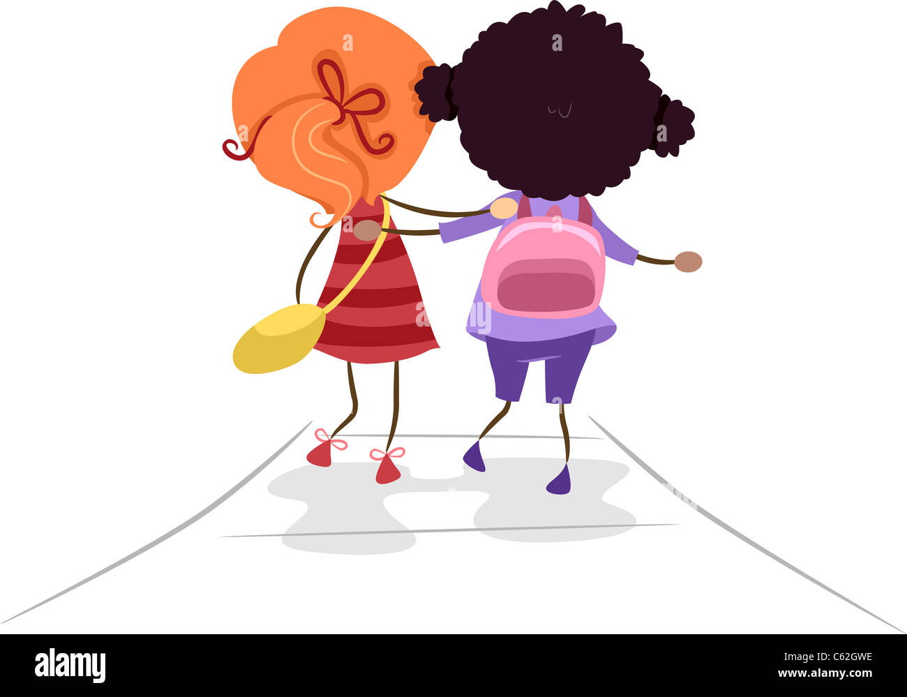 Illustration kids walking school together -Fotos und -Bildmaterial in hoher Auflösung – Alamy