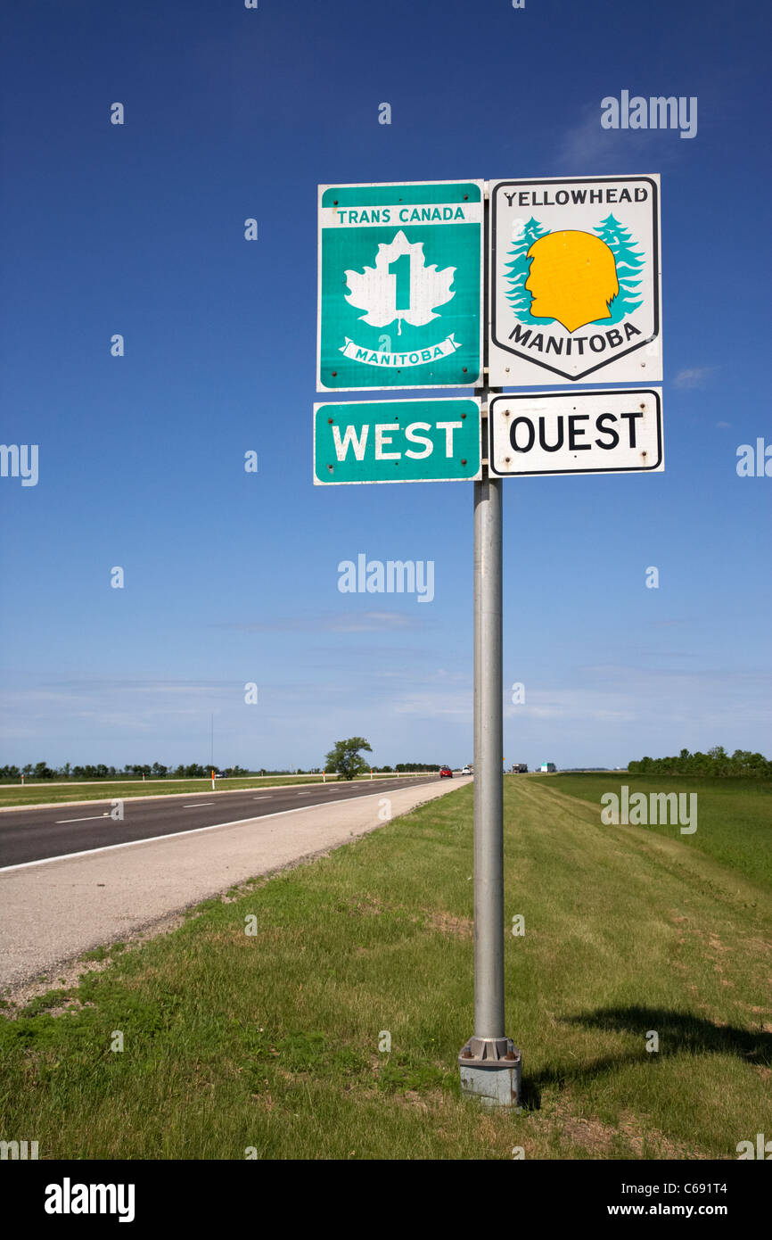 Wegweiser für Trans-Canada-Highway 1 und Yellowhead Route in Manitoba ...