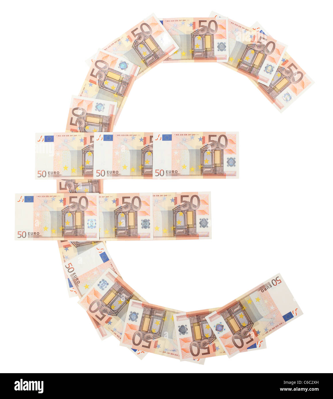 Euro-Zeichen gemacht von 50 Euro-Scheine isoliert auf weißem ...