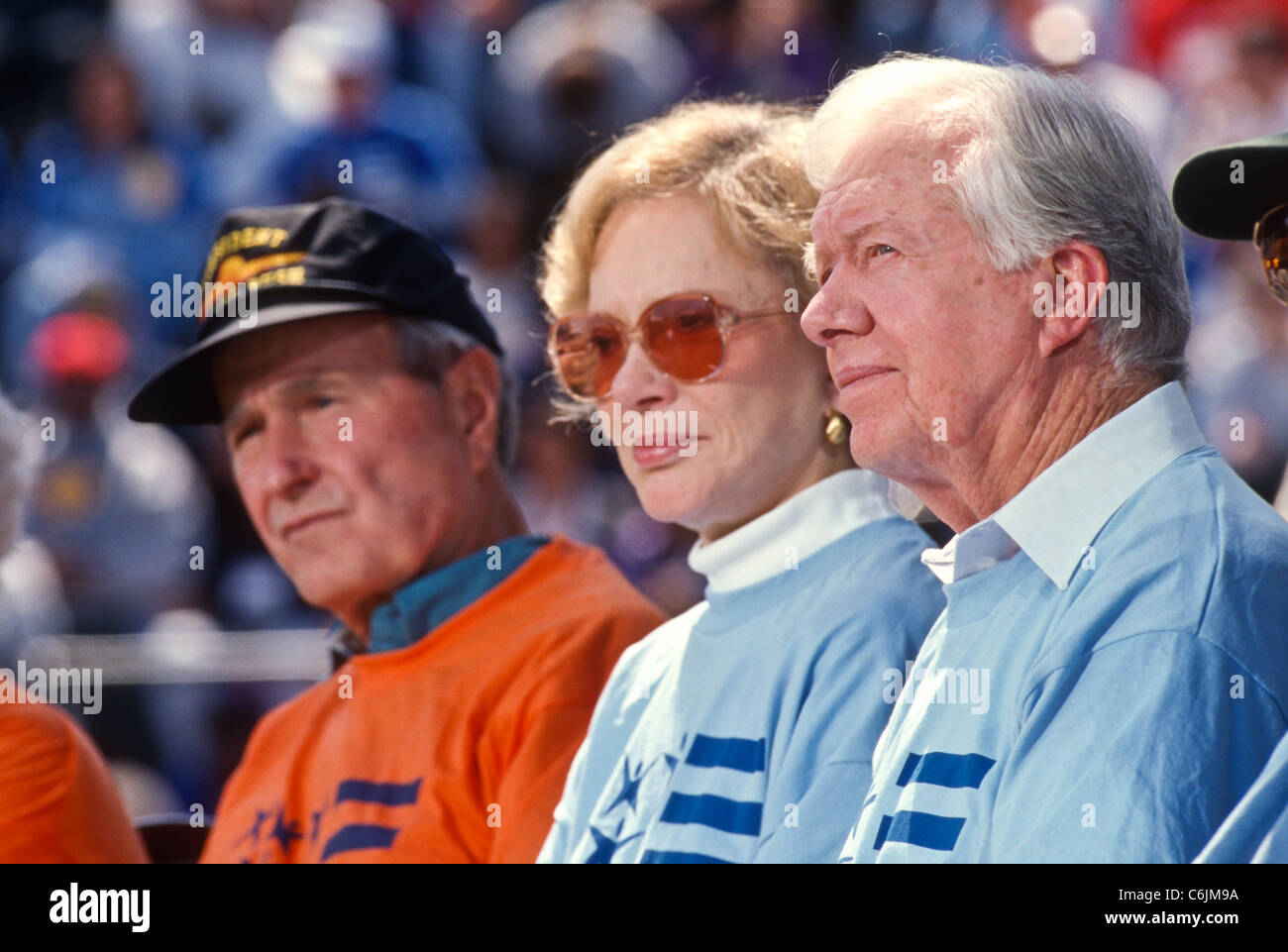 Präsidenten George Bush, Jimmy Carter und Rosalynn Carter auf dem ...