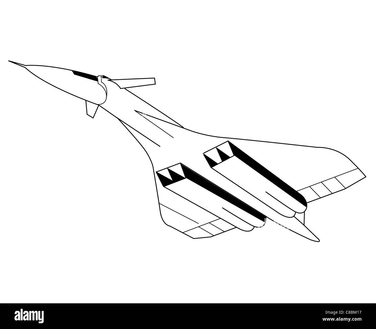3 Ansicht Flugzeug Linie Kunst Zeichnung Tu-144LL Überschall Flug ...