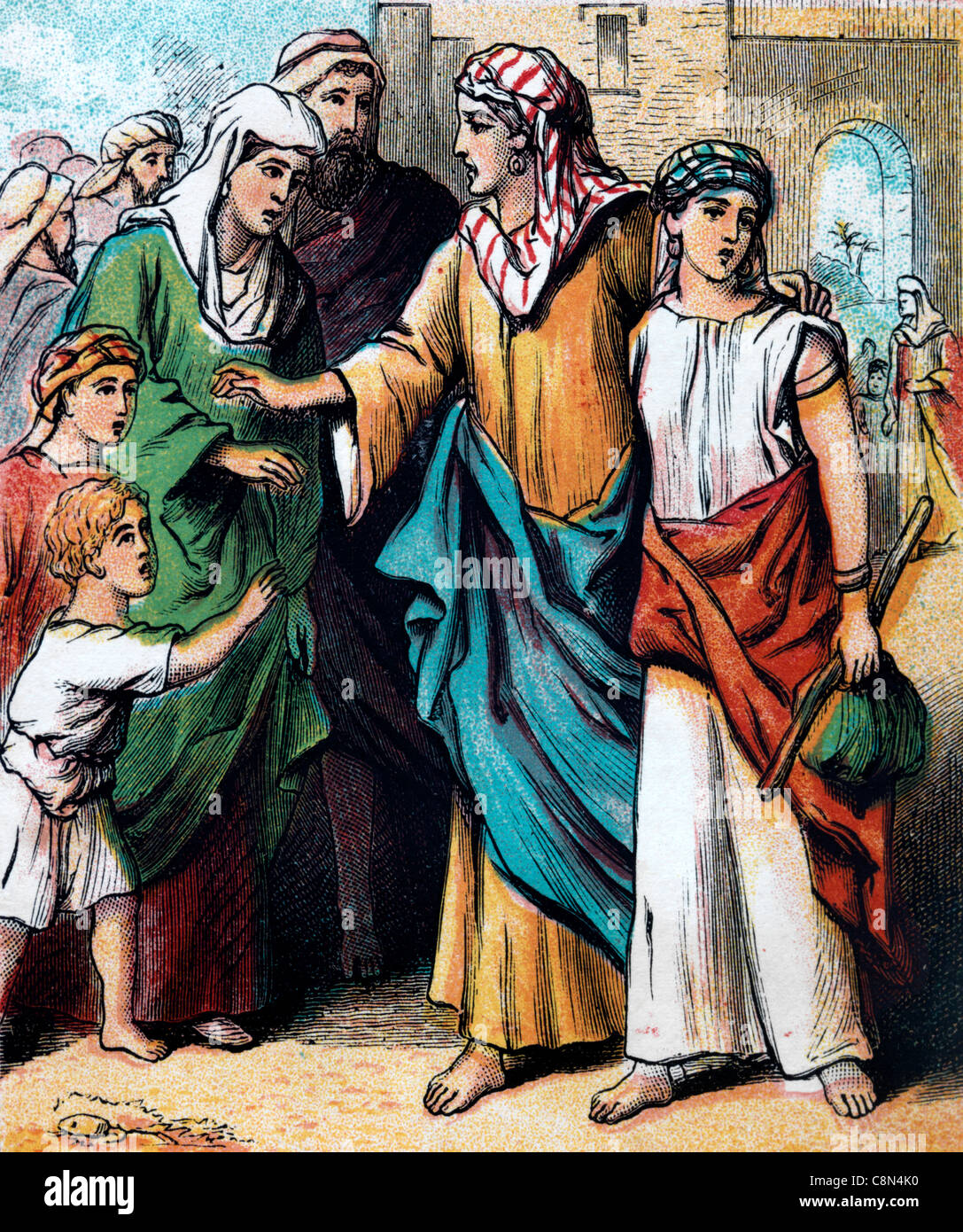 Bibel Geschichten-Illustration von Naomi und Ruth Ankunft in Bethlehem ...