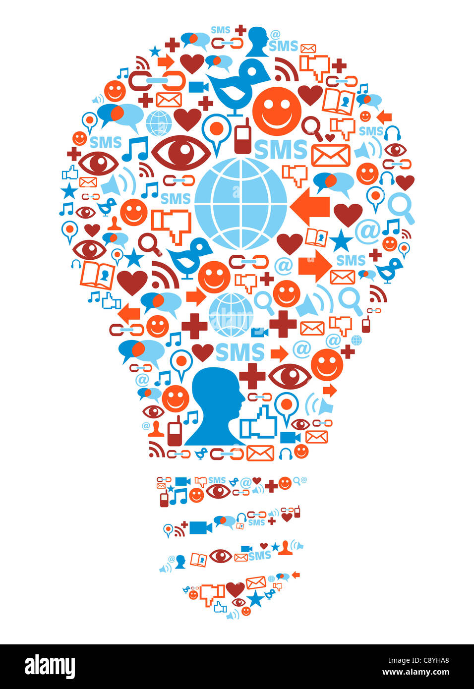 Social Media-Symbole, die inmitten einer Lampe Form Abbildung ...