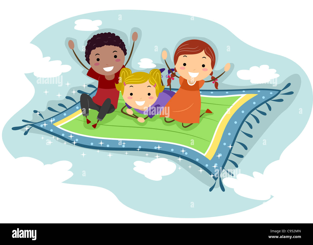 Illustration der Kinder reiten einen fliegenden Teppich Stockfotografie ...