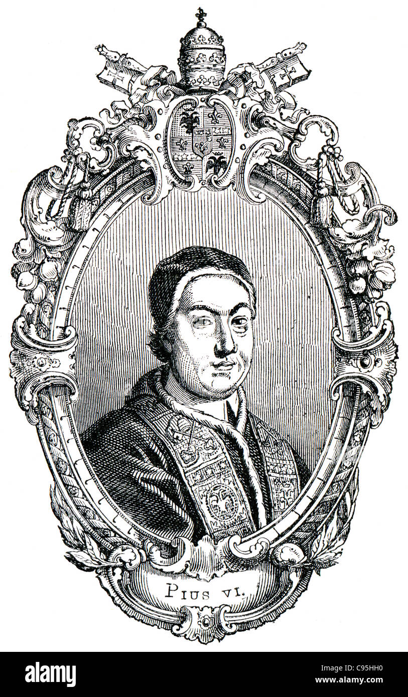 Alte Stiche. Zeigt Papst Pius VI. Das Buch "History of the Church ...