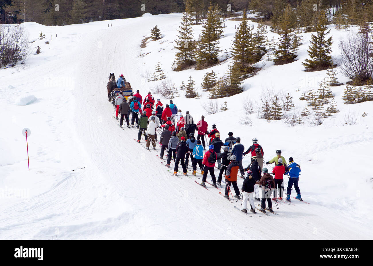 Pferd gezogen Skilift in der Nähe von Armentarola in der Sella Ronda ...