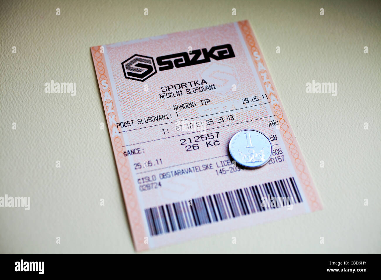 Tickets der numerischen Lotterie Spiel Sportka der Tschechischen ...