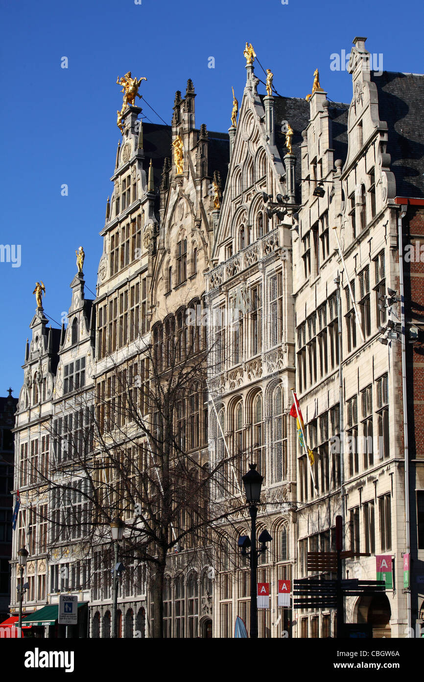 Gilde Häuserfassaden am Grote Markt Platz, Antwerpen, Flandern, Belgien ...