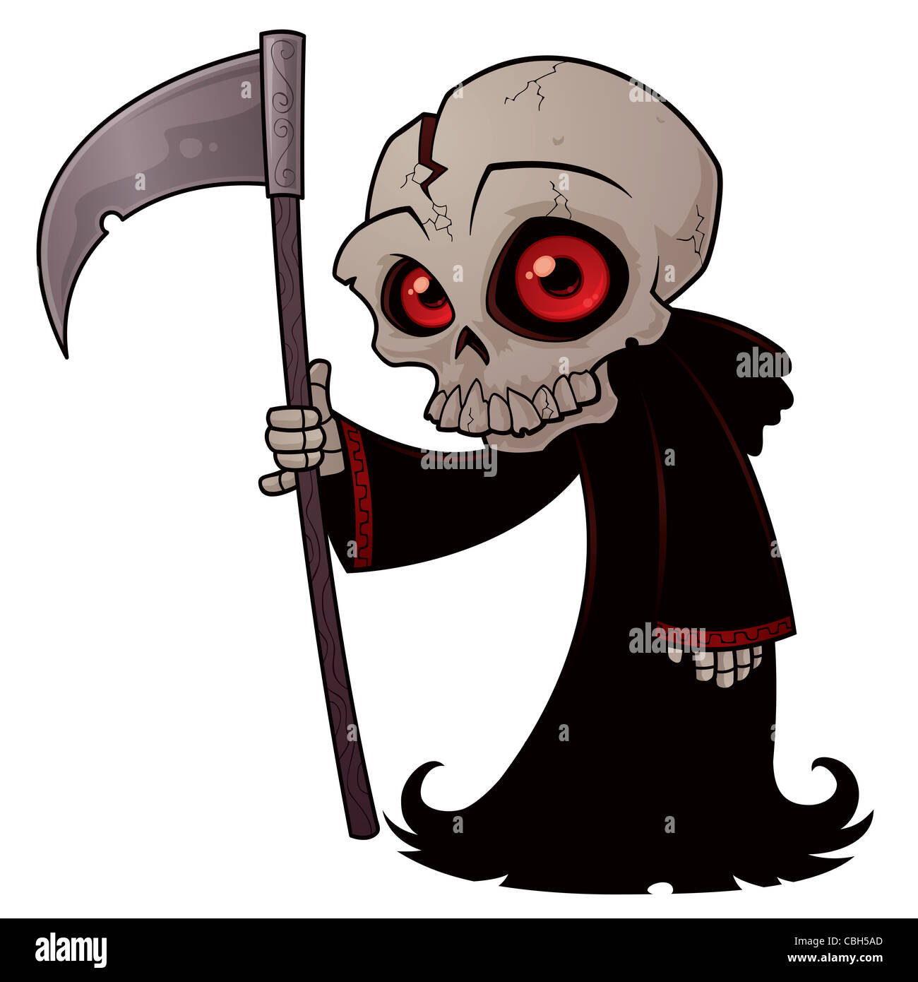 Vektor-Cartoon Illustration ein wenig Sensenmann mit roten Augen, die ...