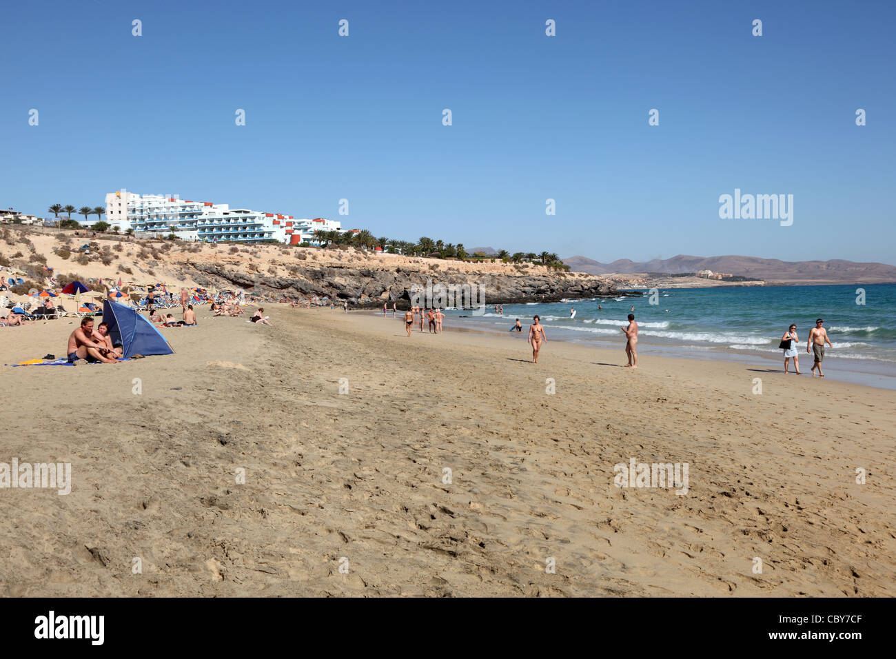 FKK-Strand auf der Kanarischen Insel Fuerteventura, Spanien ...
