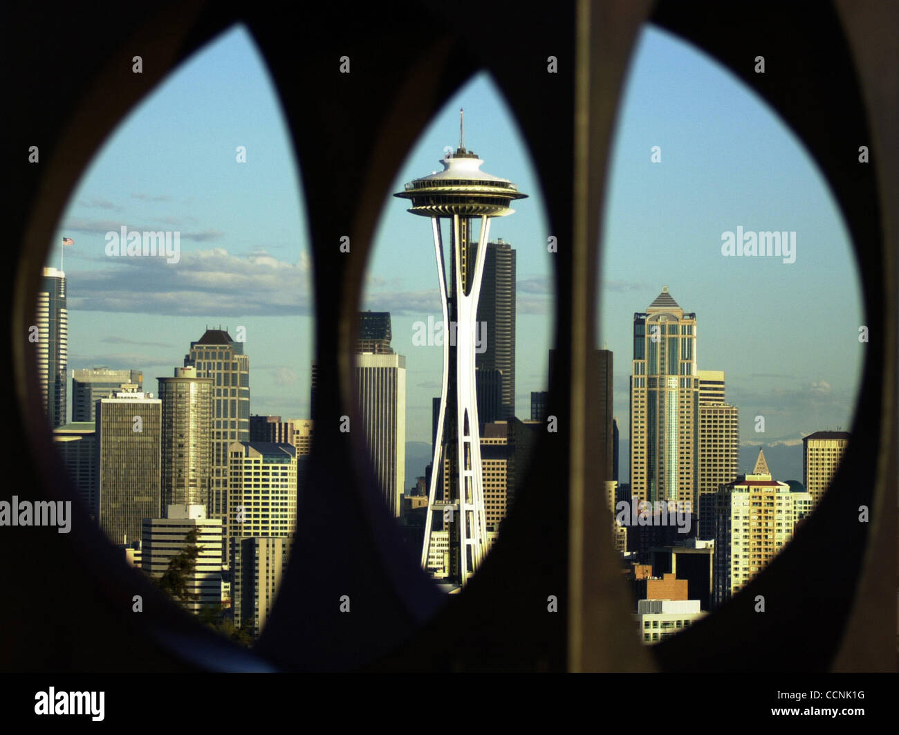 Blick auf Space Needle in Seattle, Washington, USA. 605 Fuß Space ...
