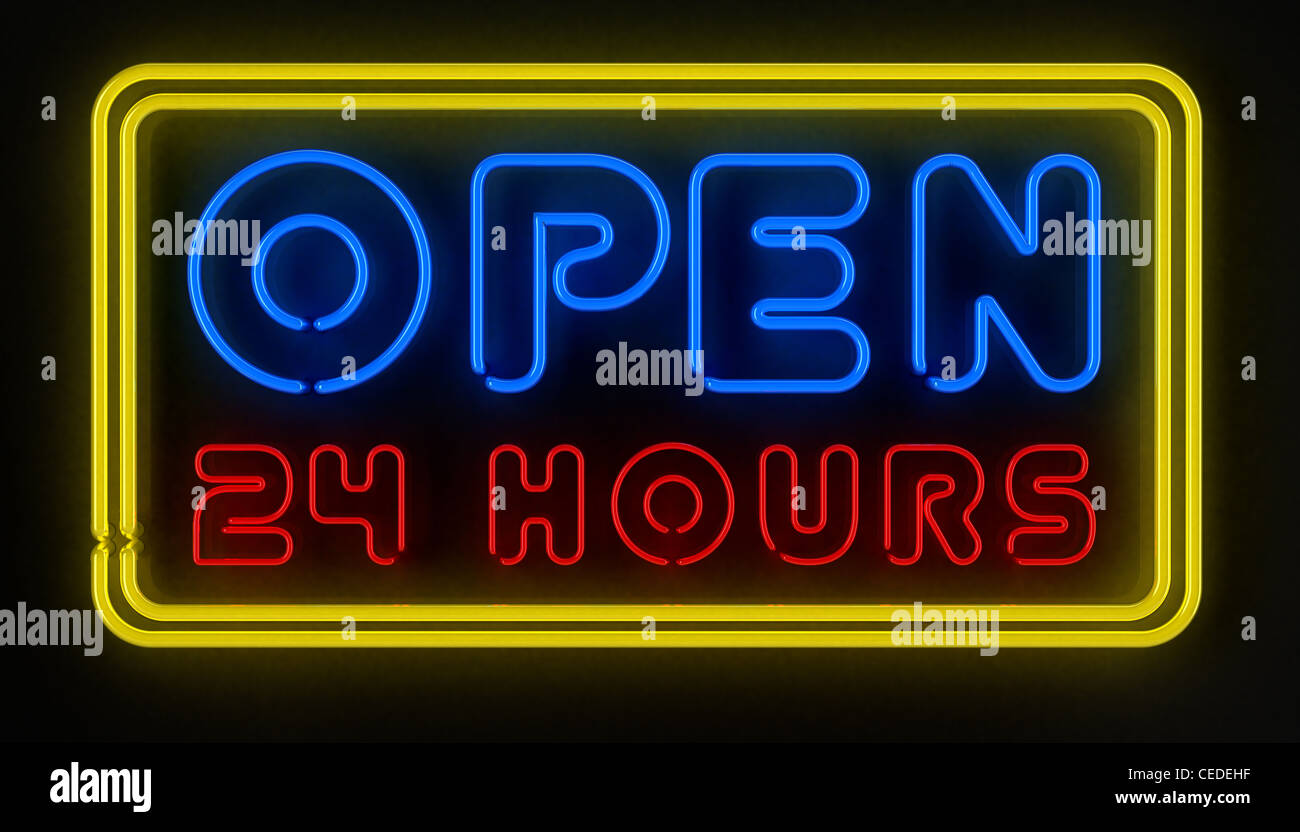 24 Stunden geöffnet-Schild Stockfotografie - Alamy