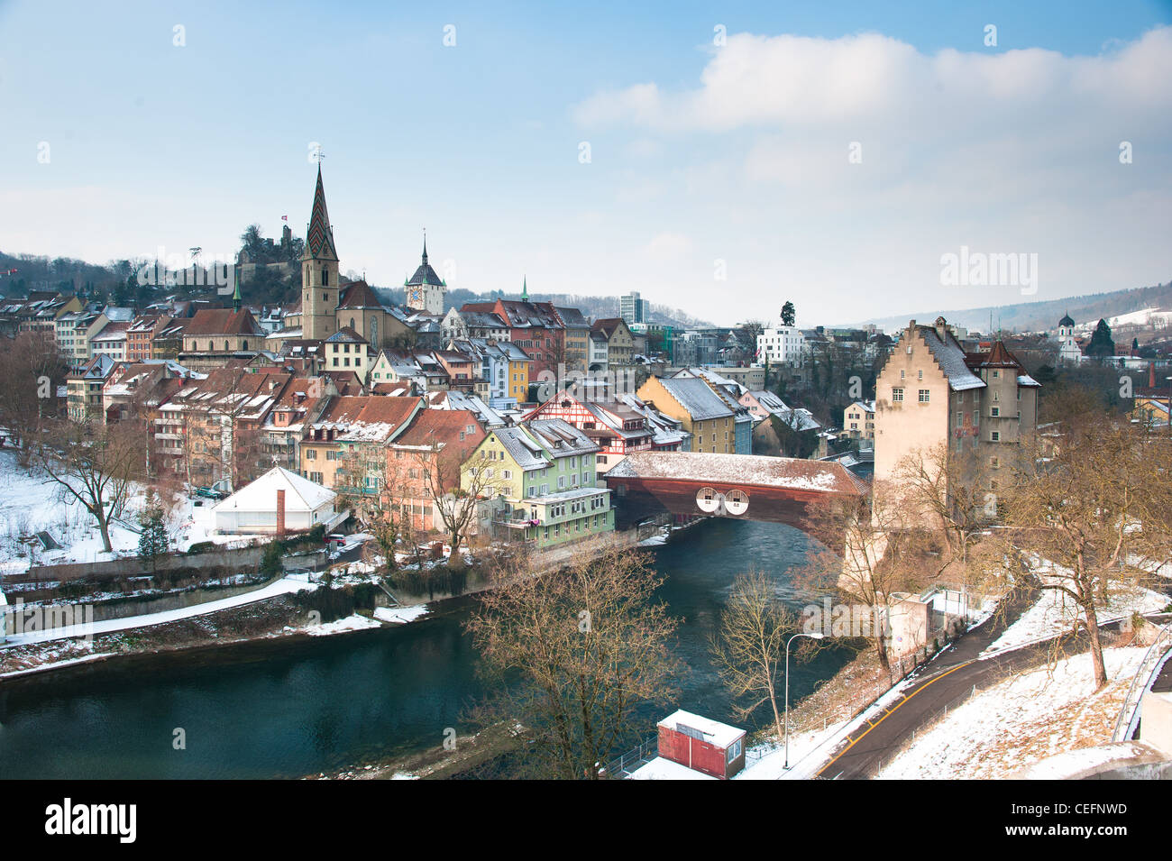 Panoramablick über die Altstadt Baden im Winter, Baden/Schweiz 2012 ...