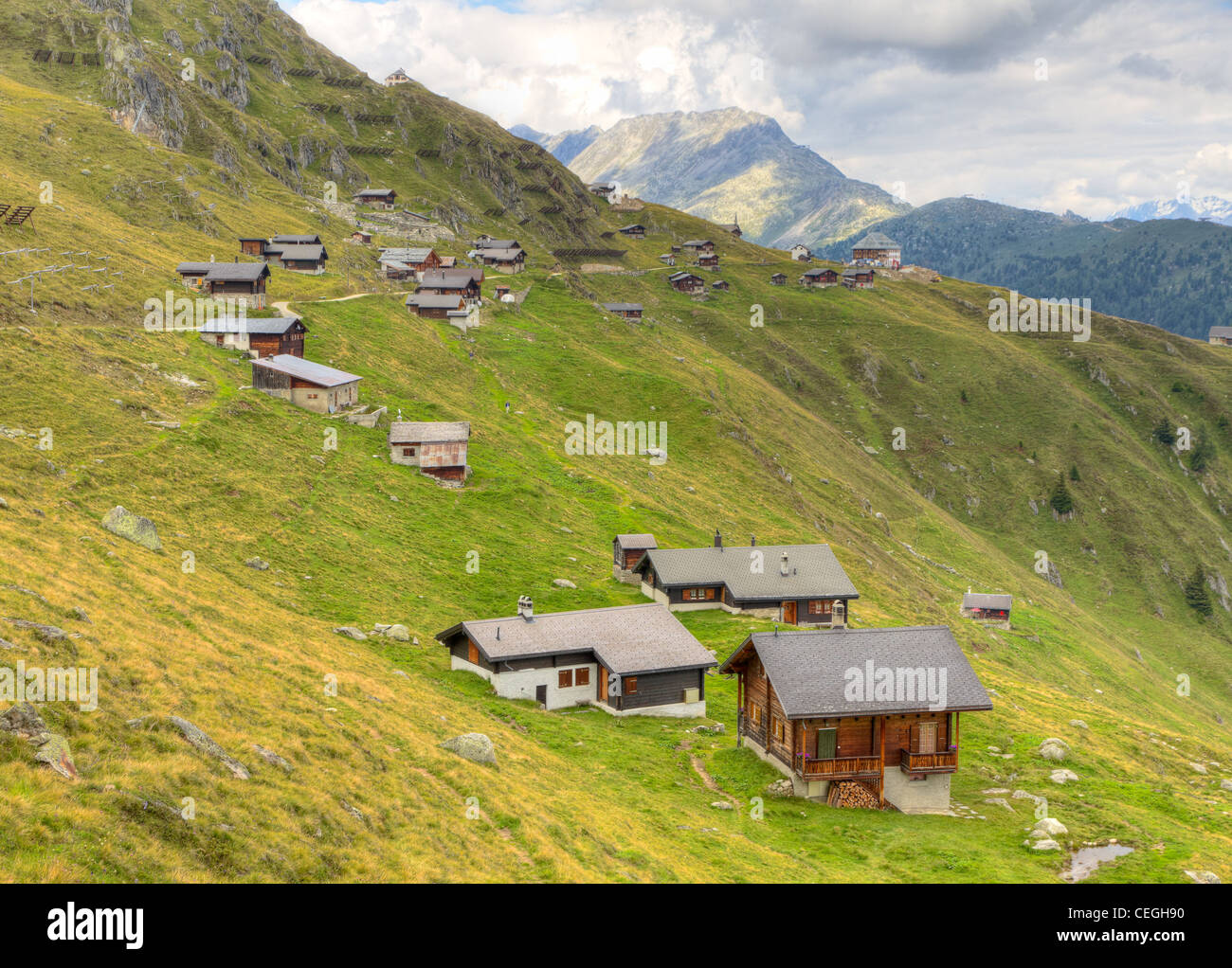 Holz Blockhaus Hütten am Belalp Aletsch Gletscher Region Wallis ...