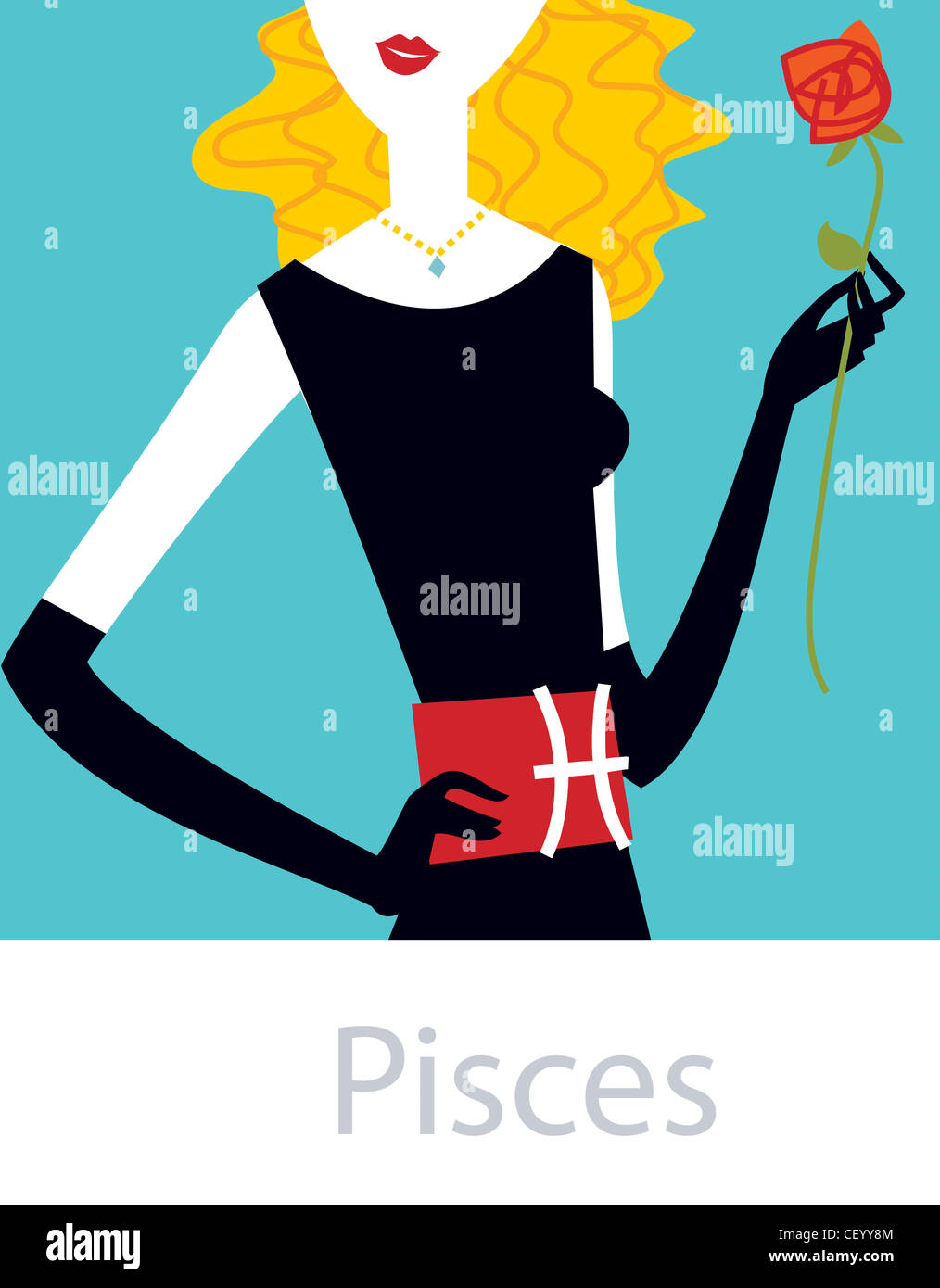 Illustrierte Sternzeichen Fische Frauen tragen einen schwarzen ...