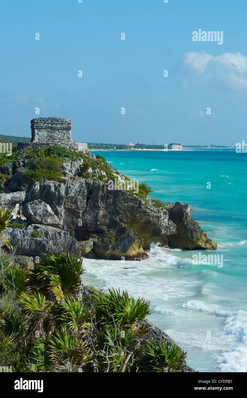 Strand von Tulum und antiken Maya-Stätte von Tulum, Tulum, Quintana Roo ...