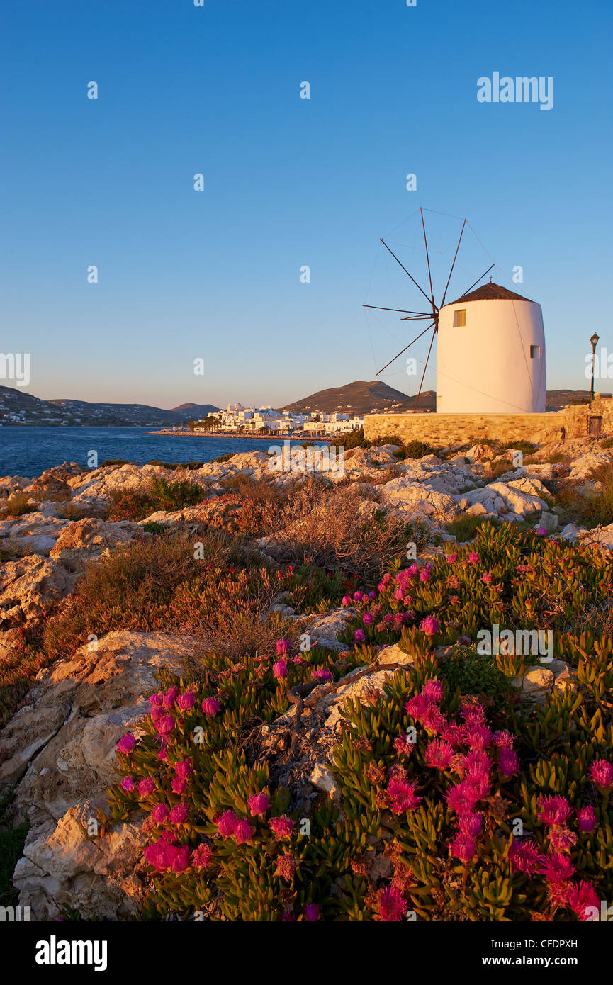 Windmühle am Hafen Parikia (Chora), Insel Paros, Cyclades, griechische ...