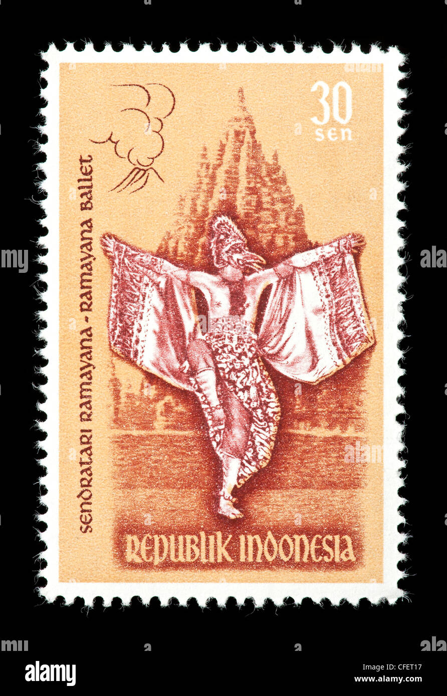 Briefmarke Aus Indonesien Die Darstellung Von Djataju Aus Dem Ramayana Ballett Stockfotografie briefmarke-aus-indonesien-die-darstellung-von-djataju-aus-dem-ramayana-ballett-stockfotografie