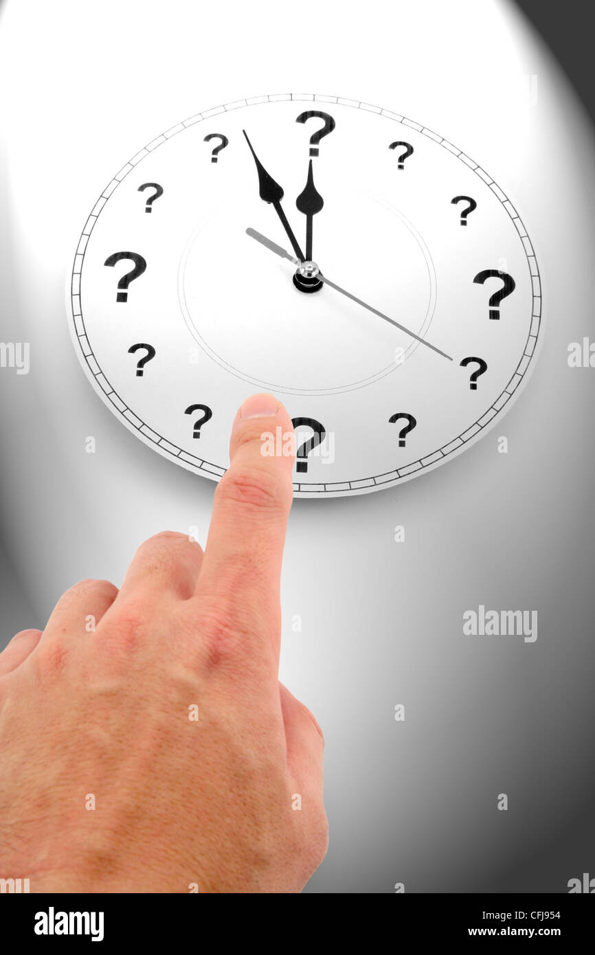 Fragezeichen-Uhr, Konzept der Zeit Stockfotografie - Alamy