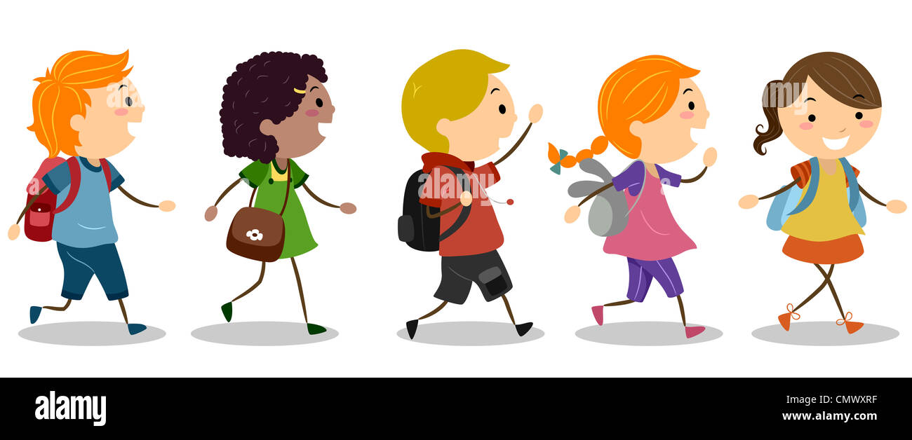 Illustration der Kinder gehen zur Schule Stockfotografie - Alamy