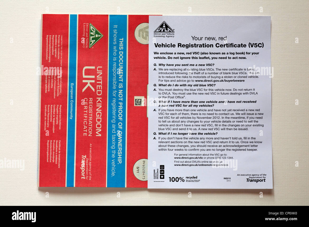 Fahrzeugzulassungsbescheinigung v5c dokument -Fotos und -Bildmaterial ...